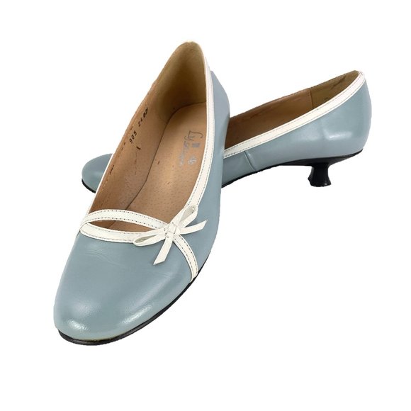 LY LING | Shoes | Ly Luyi Handmade Italian Leather Bluegray Kitten Heel ...